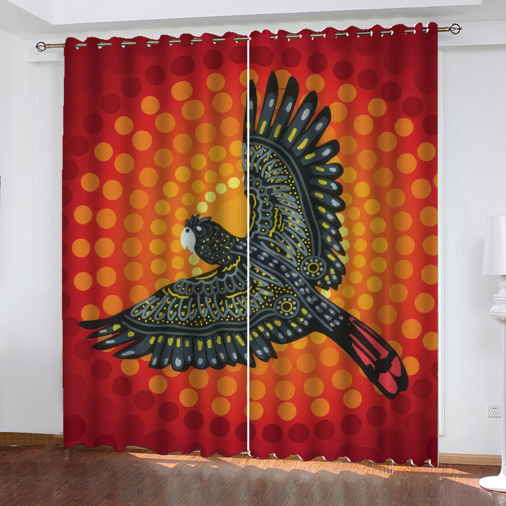 Aboriginal Black Cockatoo Print Window Curtains