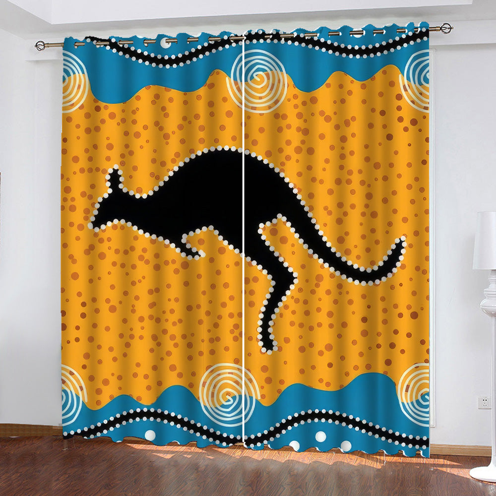 Aboriginal Kangaroo Print 3 Window Curtains